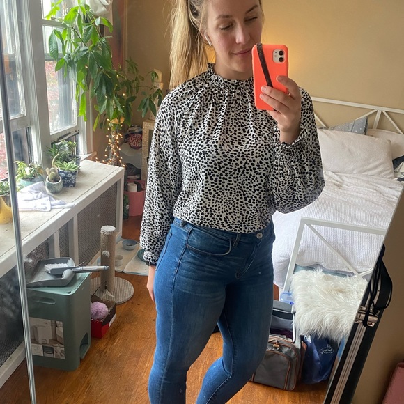 Primark | Tops | Primark Black White Highneck Blouse | Poshmark